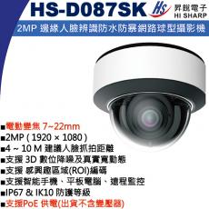 HS-D087SK 電動變焦7~22mm 昇銳 HISHARP PoE 2MP 邊緣人臉辨識防水防暴網路球型攝影機(不含變壓器)_POE 網路攝影機_NVR IPCAM 網路攝影機_威訊科技 ...